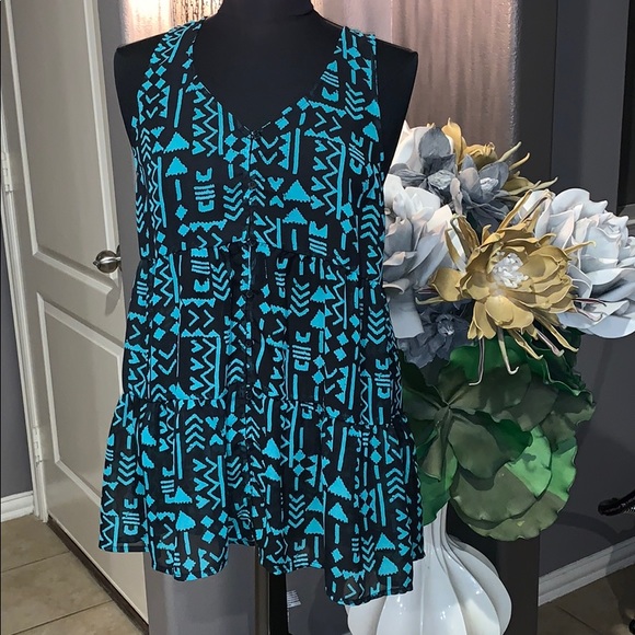 Tops | Super Cute Black And Turquoise Sheer Top | Poshmark
